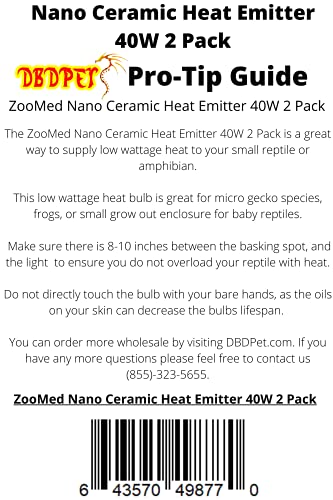 Nano Ceramic Heat Emitter 40w (2 Pack) - Includes DBDPet Pro-Tip Guide