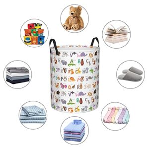 Foruidea Large Laundry Basket Zoo Alphabet With Cartoon Animals Laundry Hamper Collapsible Oxford Fabric With Handle Dirty Clothes Storage Washing Bag Portable Tote Bag 22.7 Inch