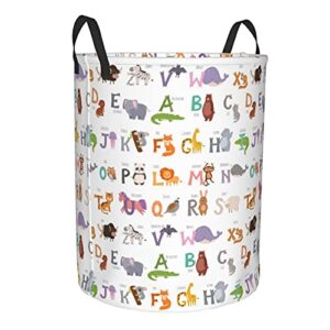 Foruidea Large Laundry Basket Zoo Alphabet With Cartoon Animals Laundry Hamper Collapsible Oxford Fabric With Handle Dirty Clothes Storage Washing Bag Portable Tote Bag 22.7 Inch