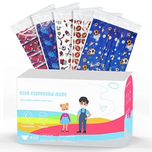 hyegiir kids 3 ply disposable face masks, 50 assorted wacky balls breathable individually wrapped non-woven face masks for boys and girls(red)