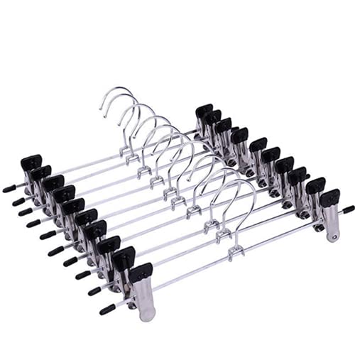 10 Heavy-Duty Trouser Hangers with Clips, Adjustable Metal Trouser Hangers, Skirt Hangers with Clips, Space-Saving Jeans Hangers