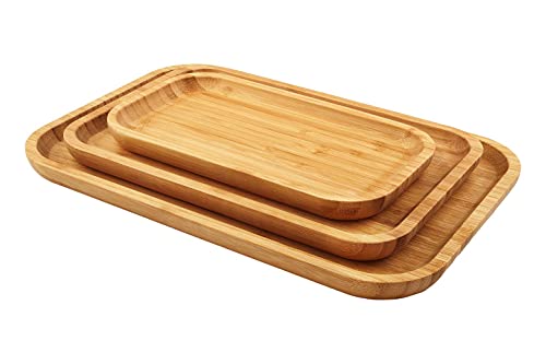 Bamboo Serving Platter Tray Cheese Charcuterie Decorative Bathroom Kitchen Dish Eco-Friendly Wood (Mini Small Medium, Natural Bamboo)