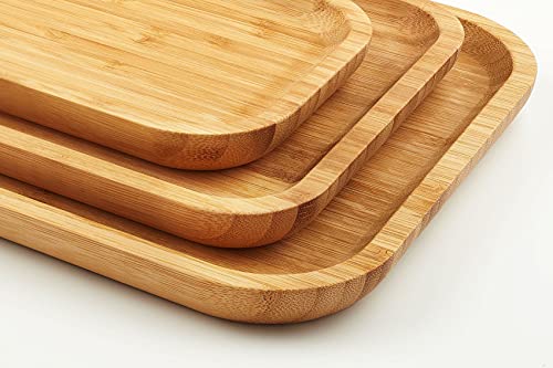 Bamboo Serving Platter Tray Cheese Charcuterie Decorative Bathroom Kitchen Dish Eco-Friendly Wood (Mini Small Medium, Natural Bamboo)