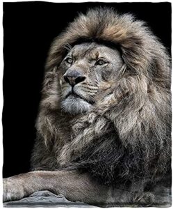 kyku lion blankets for adults animal throw blanket for kids face black fleece home decorative living room sofa hug nap travel car soft warm cozy 3d printed design gifts (black, 60" × 80")