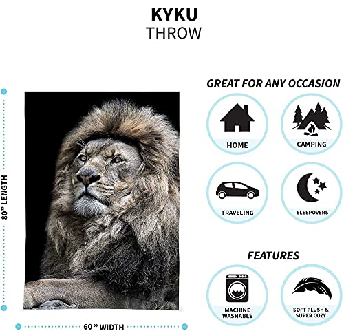 KYKU Lion Blankets for Adults Animal Throw Blanket for Kids Face Black Fleece Home Decorative Living Room Sofa Hug Nap Travel Car Soft Warm Cozy 3D Printed Design Gifts (Black, 60" × 80")