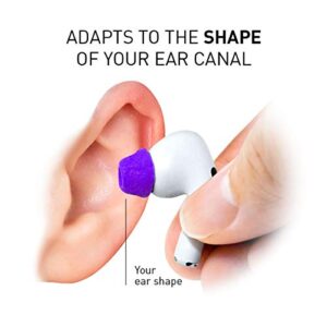 Eartune Fidelity UF-A Premium Memory Foam Tips for AirPods Pro (1st Gen & 2nd Gen) - Fits in Charging Case, Stays in Your Ears, Superb Sound Isolation, and Built-in Waxguard - Assorted S/M/L, [Purple]