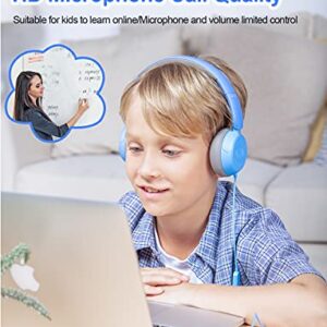 New bee Kids Headphones for School with Microphone HD Stereo Safe Volume Limited 85dB/94dB Foldable Lightweight On-Ear Headphone for Boys/PC/Mac/Android/Kindle/Tablet/Pad (Blue)