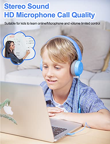 New bee Kids Headphones for School with Microphone HD Stereo Safe Volume Limited 85dB/94dB Foldable Lightweight On-Ear Headphone for Boys/PC/Mac/Android/Kindle/Tablet/Pad (Blue)