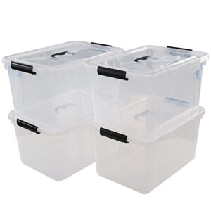 Yesdate 4 Packs 17.5 Quart Plastic Storage Boxes, Clear Latch Box with Lid