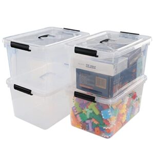 Yesdate 4 Packs 17.5 Quart Plastic Storage Boxes, Clear Latch Box with Lid