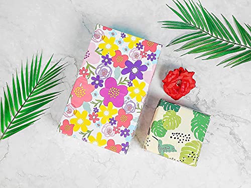 BULKYTREE Gift Wrapping Paper - Folded Flat, 12 Sheets Cactus, Flowers, Birds Design for Birthday, Wedding, Baby Showers and Holiday - 20 x 29 Inch Per Sheet