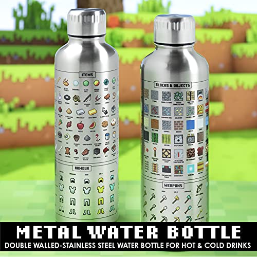 Paladone, 500ml, Minecraft Metal Water Bottle | Officially Licensed Gaming Merchandise