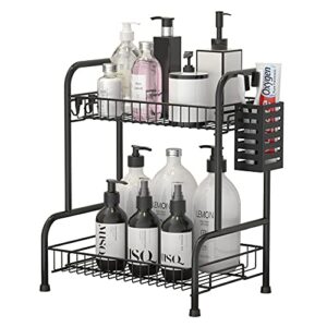 bathroom counter organizer rack with toiletries basket,two tier stainless steel toothpaste holder,bathroom accessories organizer,corner storage organizing caddy stand for bathroom vanity countertops