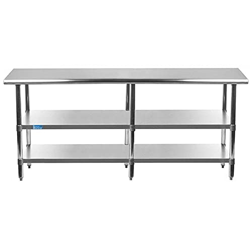 AmGood Stainless Steel Table with 2 Shelves + Optional Casters | Choose from 43 Sizes | NSF Metal Work Table for Kitchen Prep Utility | Commercial and Residential Applications