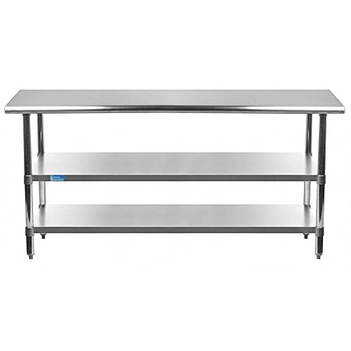 AmGood Stainless Steel Table with 2 Shelves + Optional Casters | Choose from 43 Sizes | NSF Metal Work Table for Kitchen Prep Utility | Commercial and Residential Applications