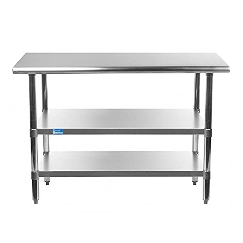 AmGood Stainless Steel Table with 2 Shelves + Optional Casters | Choose from 43 Sizes | NSF Metal Work Table for Kitchen Prep Utility | Commercial and Residential Applications