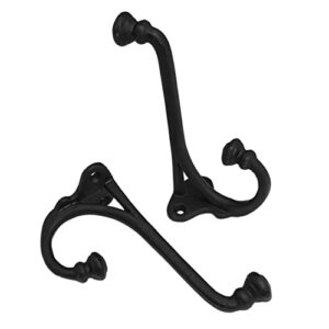 SaKeGa Rustic Cast Iron Wall Hooks, Heavy Duty Retro Utility Hooks for Hanging Coat, Bag, Towel, Robe, Hat and More, Pack of 2, Black