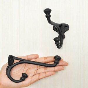 SaKeGa Rustic Cast Iron Wall Hooks, Heavy Duty Retro Utility Hooks for Hanging Coat, Bag, Towel, Robe, Hat and More, Pack of 2, Black