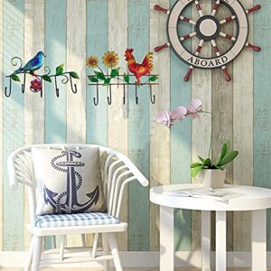 JFRISING Rooster & Bird Wall Hooks Hanging Plaque Sculpture, Sturdy Indoor Outdoor Metal Wall Art Decor with Life-Like Flower for Coat Keys Apron Towel Hook, Easy to Install 2 Pack