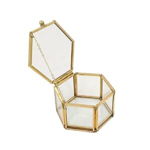 uxzdx hexagonal transparent glass box, geometric transparent glass jewelry box storage box desktop storage