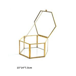 UXZDX Hexagonal Transparent Glass Box, Geometric Transparent Glass Jewelry Box Storage Box Desktop Storage