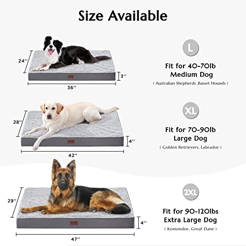 Western Home Dog Beds for Large Dogs, Orthopedic Egg Crate Foam Dog Bed with Removable Washable Waterproof Cover, Dog Mattress for Crate Bed with Nonslip Bottom Pet Bed for Extra Large and Medium Dogs