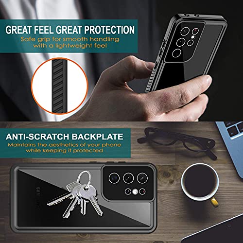 ANTSHARE for Samsung Galaxy S21 Ultra Case Waterproof,Galaxy S21 Ultra Case with Screen Protector,360 Full Body Heavy Shockproof Rugged Samsung S21 Ultra Phone Case for Women Men Black/Clear