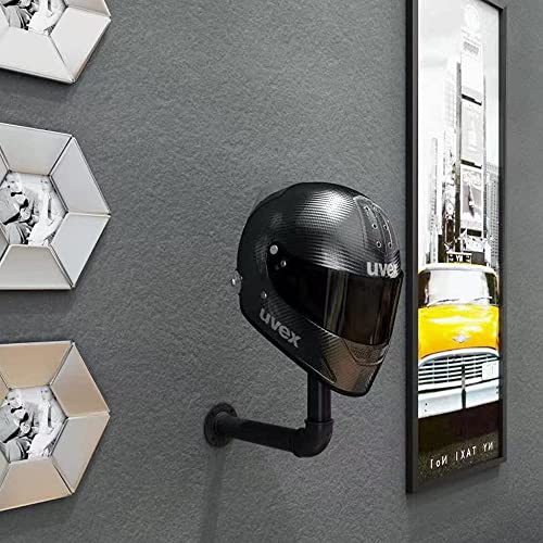 XIAO PEI Motorcycle Accessories Helmet Holder Jacket Hanger Wall Mounted Multifunctional Rack, Metal Pipe & Brown Wood Wall-Mounted Hat & Wig Holder (1 Black)