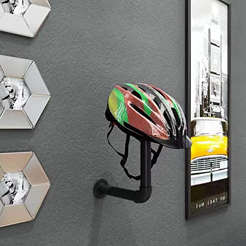 XIAO PEI Motorcycle Accessories Helmet Holder Jacket Hanger Wall Mounted Multifunctional Rack, Metal Pipe & Brown Wood Wall-Mounted Hat & Wig Holder (1 Black)