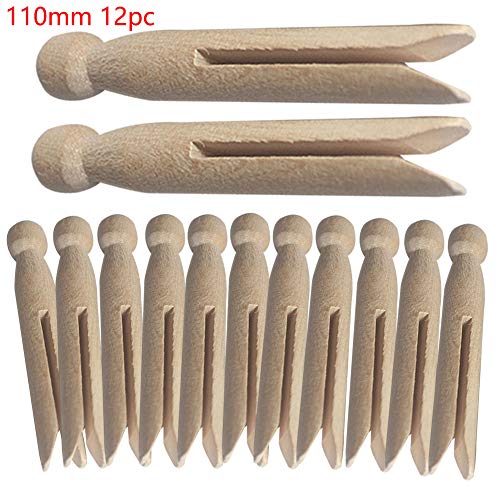 Round Wooden Clothespins with Spring, 4.3-inches Length, Set of 12 for Outdoor Clothesline Home Kitchen Travel Office Decor Food Bag, Craft, Model Making and Painting.