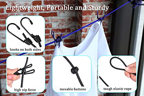 Portable Elastic Travel Clothesline with 12pcs Clothespins Travel Gadgets, 10 Clothespins, Retractable Elastic Laundry Clothes Line for Backyard, Vacation Hotel, Balcony Clothes Drying Line(Black)