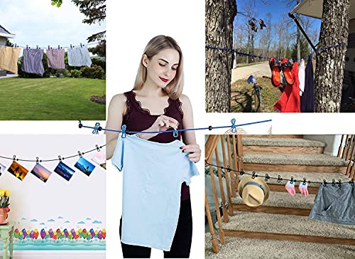 Portable Elastic Travel Clothesline with 12pcs Clothespins Travel Gadgets, 10 Clothespins, Retractable Elastic Laundry Clothes Line for Backyard, Vacation Hotel, Balcony Clothes Drying Line(Black)