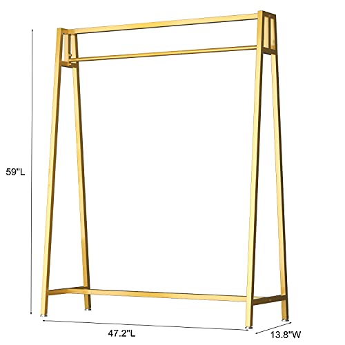 HOMEKAYT Gold Clothing Racks for Hanging Clothes,Modern Metal Heavy Duty Garment Rack,Portable Retail Display Rack Iron Clothing Racks 47''L 59''H-Gold