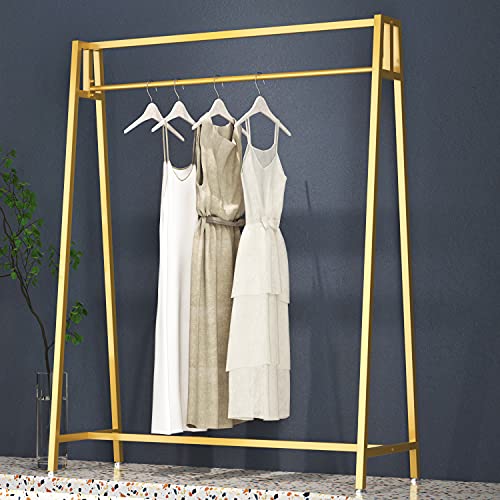 HOMEKAYT Gold Clothing Racks for Hanging Clothes,Modern Metal Heavy Duty Garment Rack,Portable Retail Display Rack Iron Clothing Racks 47''L 59''H-Gold