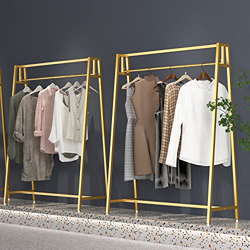 HOMEKAYT Gold Clothing Racks for Hanging Clothes,Modern Metal Heavy Duty Garment Rack,Portable Retail Display Rack Iron Clothing Racks 47''L 59''H-Gold