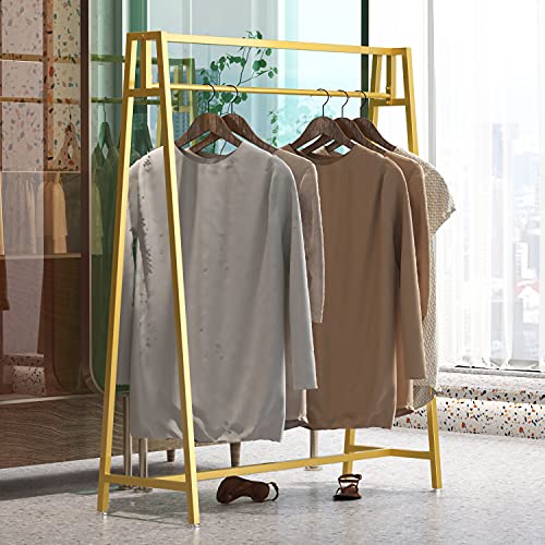 HOMEKAYT Gold Clothing Racks for Hanging Clothes,Modern Metal Heavy Duty Garment Rack,Portable Retail Display Rack Iron Clothing Racks 47''L 59''H-Gold