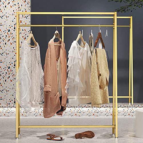 HOMEKAYT Gold Clothing Racks for Hanging Clothes,Modern Metal Heavy Duty Garment Rack,Portable Retail Display Rack Iron Clothing Racks 47''L 59''H-Gold