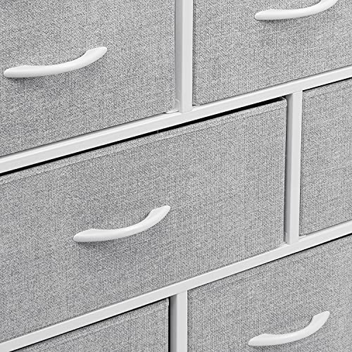 Sorbus Dresser with 8 Drawers - Furniture Storage Chest for Kids Clothing Organization, Bedroom, Hallway, Closet, Office - Steel Iron Frame, Rustic Farmhouse Wood Top, Fabric Bins (White)