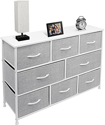 Sorbus Dresser with 8 Drawers - Furniture Storage Chest for Kids Clothing Organization, Bedroom, Hallway, Closet, Office - Steel Iron Frame, Rustic Farmhouse Wood Top, Fabric Bins (White)