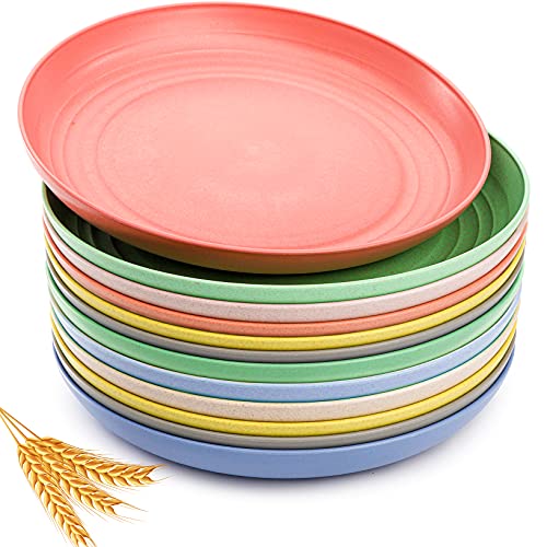 WUWEOT 12 Pack Wheat Straw Plates, 8.8" Dishwasher & Microwave Safe Dinner Plates, Lightweight & Unbreakable, Non-toxin, BPA free and Healthy Dishes for Kids Toddler & Adult