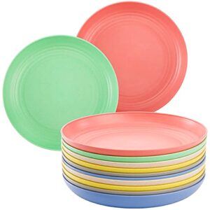 WUWEOT 12 Pack Wheat Straw Plates, 8.8" Dishwasher & Microwave Safe Dinner Plates, Lightweight & Unbreakable, Non-toxin, BPA free and Healthy Dishes for Kids Toddler & Adult