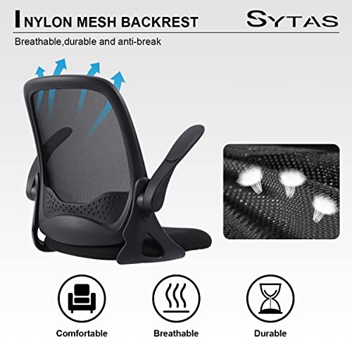 Sytas Office Chair Ergonomic Desk Chair Rolling Swivel Mesh Computer Task Chair with Flip-up Arms and Adjustable Height，for Adults and Kids，Black