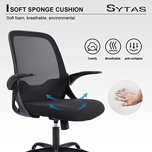 Sytas Office Chair Ergonomic Desk Chair Rolling Swivel Mesh Computer Task Chair with Flip-up Arms and Adjustable Height，for Adults and Kids，Black