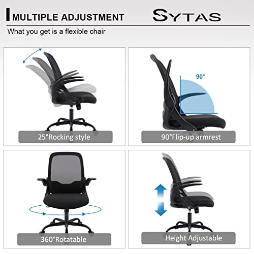 Sytas Office Chair Ergonomic Desk Chair Rolling Swivel Mesh Computer Task Chair with Flip-up Arms and Adjustable Height，for Adults and Kids，Black