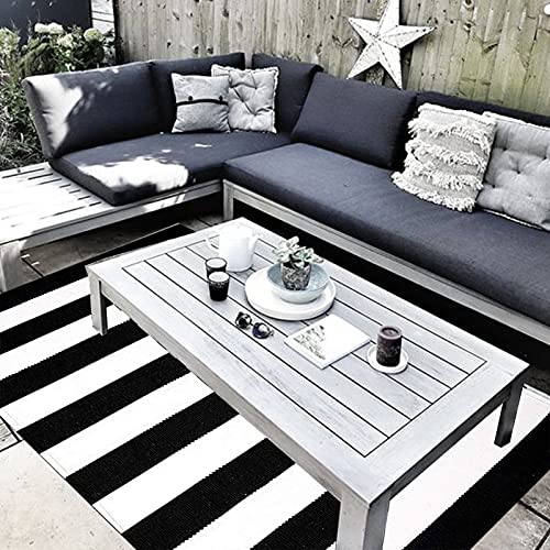 Black and White Striped Rug Outdoor Reversible Mat 35.4'' x 59'' Front Door Mat Hand-Woven Cotton Indoor/Outdoor for Layered Door Mats,Welcome Door Mat, Front Porch,Farmhouse,Kitchen,Entry Way