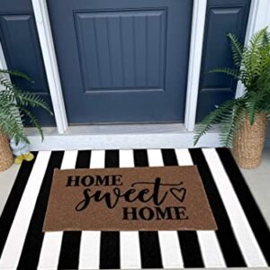 Black and White Striped Rug Outdoor Reversible Mat 35.4'' x 59'' Front Door Mat Hand-Woven Cotton Indoor/Outdoor for Layered Door Mats,Welcome Door Mat, Front Porch,Farmhouse,Kitchen,Entry Way