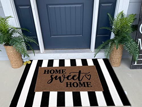 Black and White Striped Rug Outdoor Reversible Mat 35.4'' x 59'' Front Door Mat Hand-Woven Cotton Indoor/Outdoor for Layered Door Mats,Welcome Door Mat, Front Porch,Farmhouse,Kitchen,Entry Way