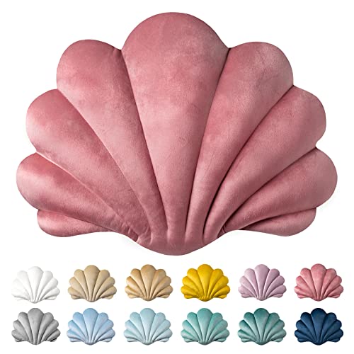 Ashler 3D Throw Pillows Shell Shaped Accent Throw Pillow , Soft Velvet Insert Included Cushion for Couch Bed Living Room, Pack of 1, Pink, 14 X 11 inches