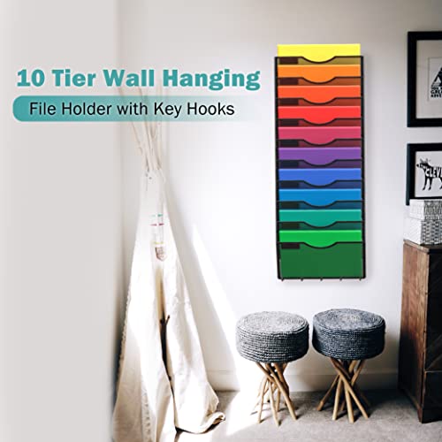 Delifox 10-Tier Wall Mounted Hanging File Organizer Metal Mesh Wall File Holder Organizer Magazine Rack Multipurpose Use for Office