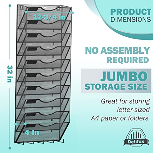 Delifox 10-Tier Wall Mounted Hanging File Organizer Metal Mesh Wall File Holder Organizer Magazine Rack Multipurpose Use for Office